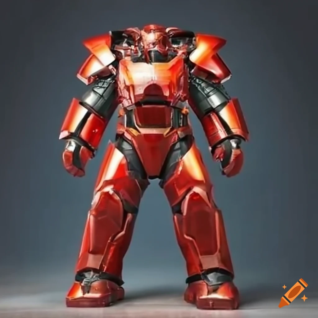 Full body red crystal power armor with jet pack turbines on Craiyon