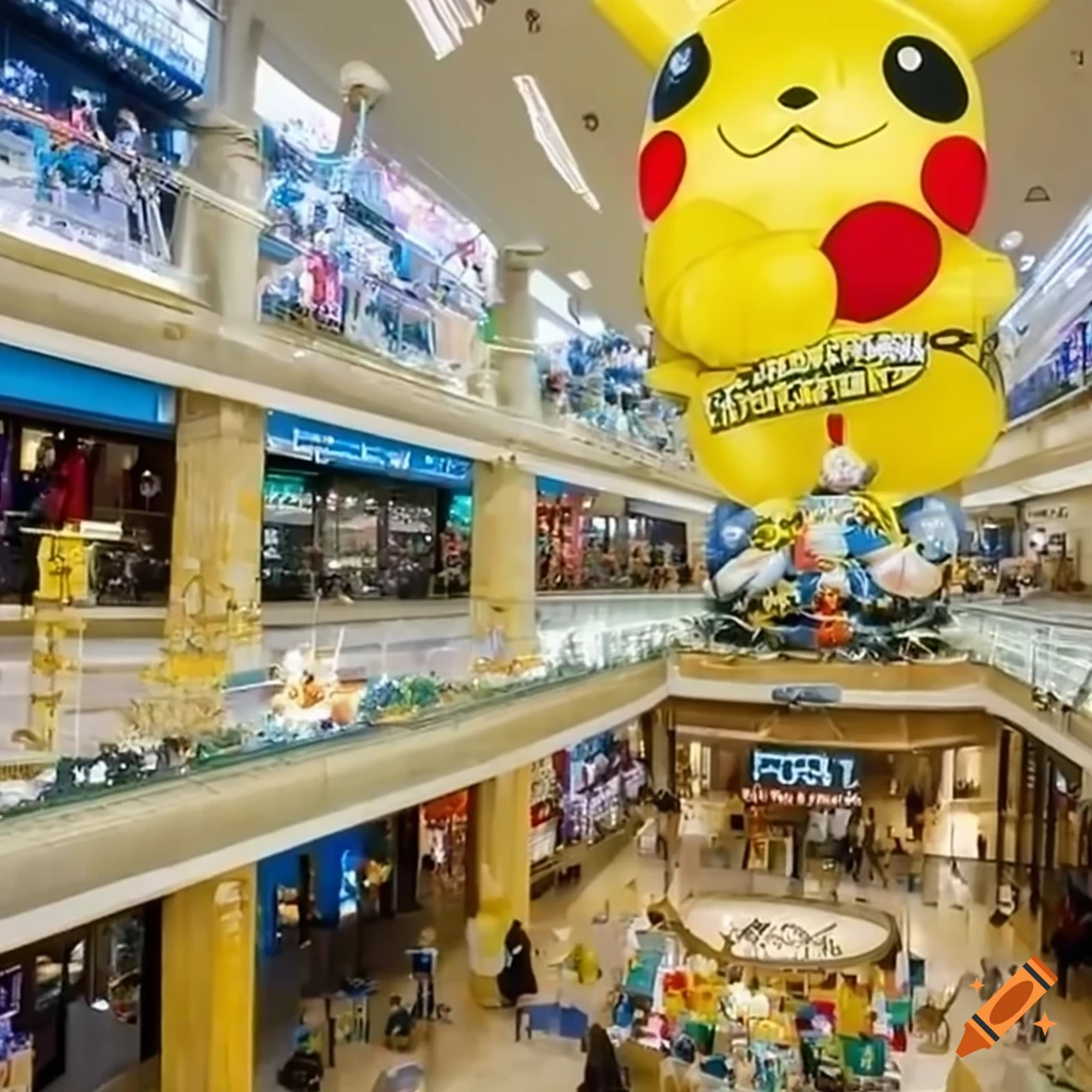 Shopping mall interior decorated with pikachu theme on Craiyon
