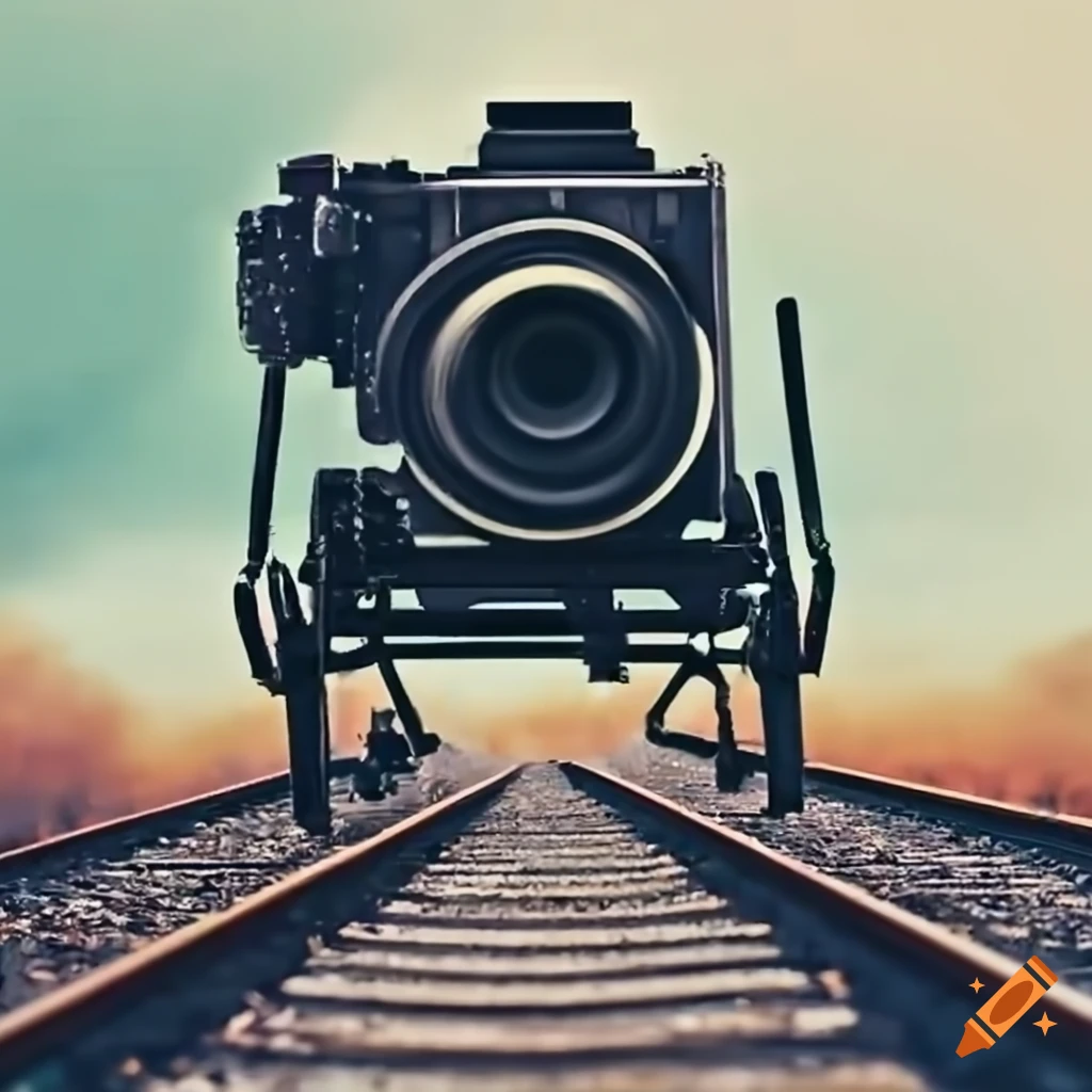 Camera cart on railroad tracks on Craiyon