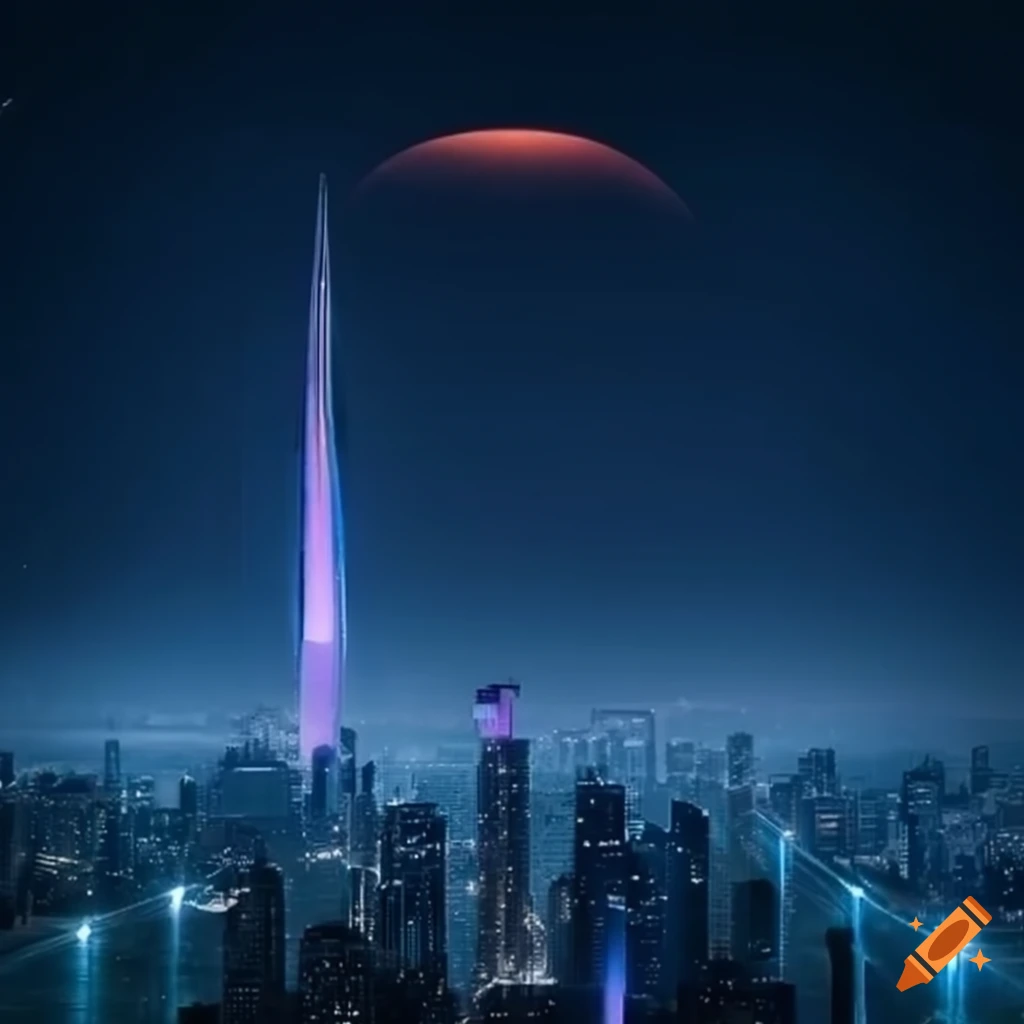 Futuristic cityscape with technological architecture and energy fields ...