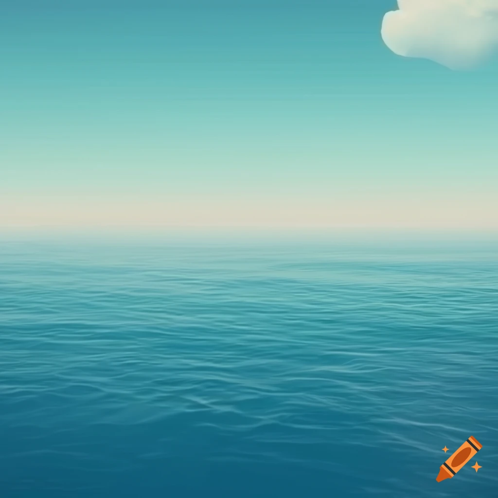 Cartoonish sea seen from a top view with a visible horizon on Craiyon