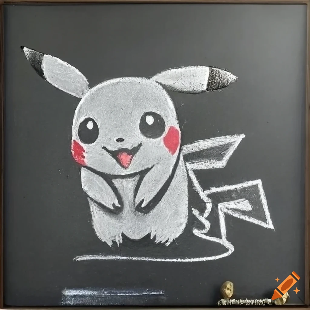 Detailed chalk drawing of pikachu on a blackboard on Craiyon