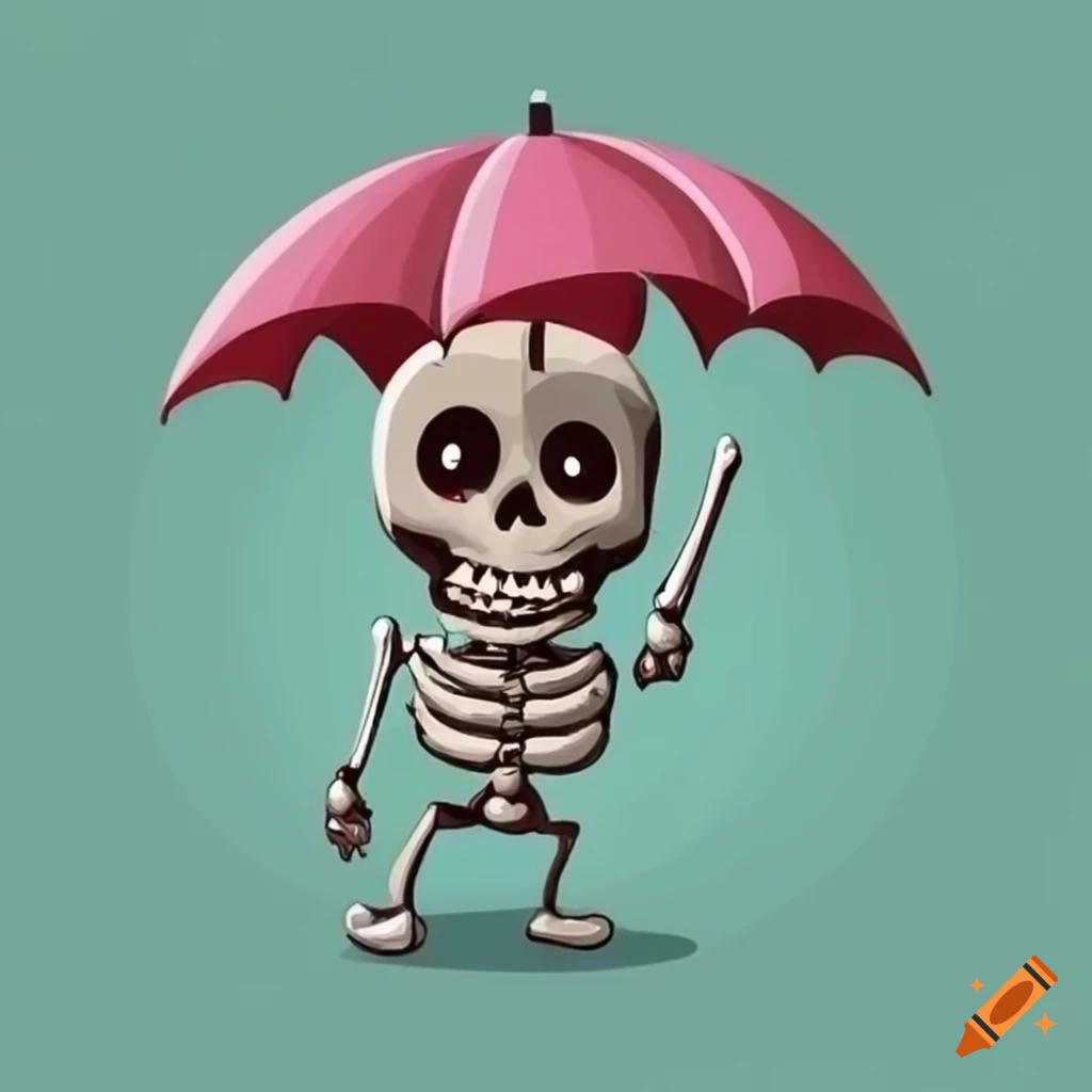 Cute cartoon skeleton with umbrella on Craiyon