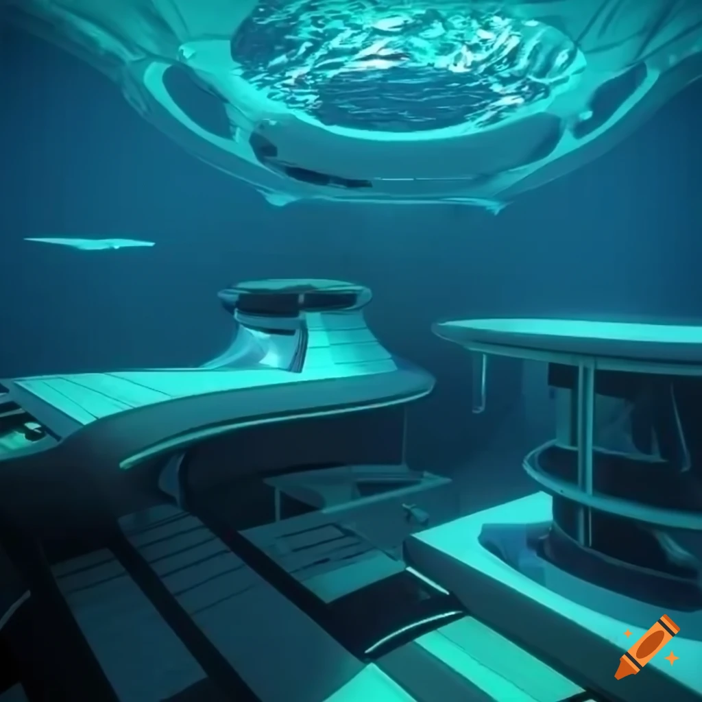 Sleek futuristic underwater base with docking stations inspired by ...