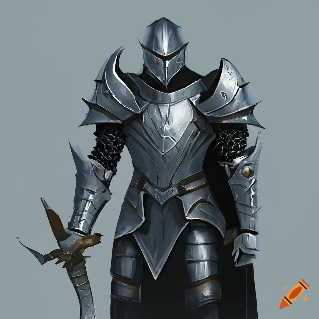 Male silver dragon warlock knight in full armor with magic flowing ...