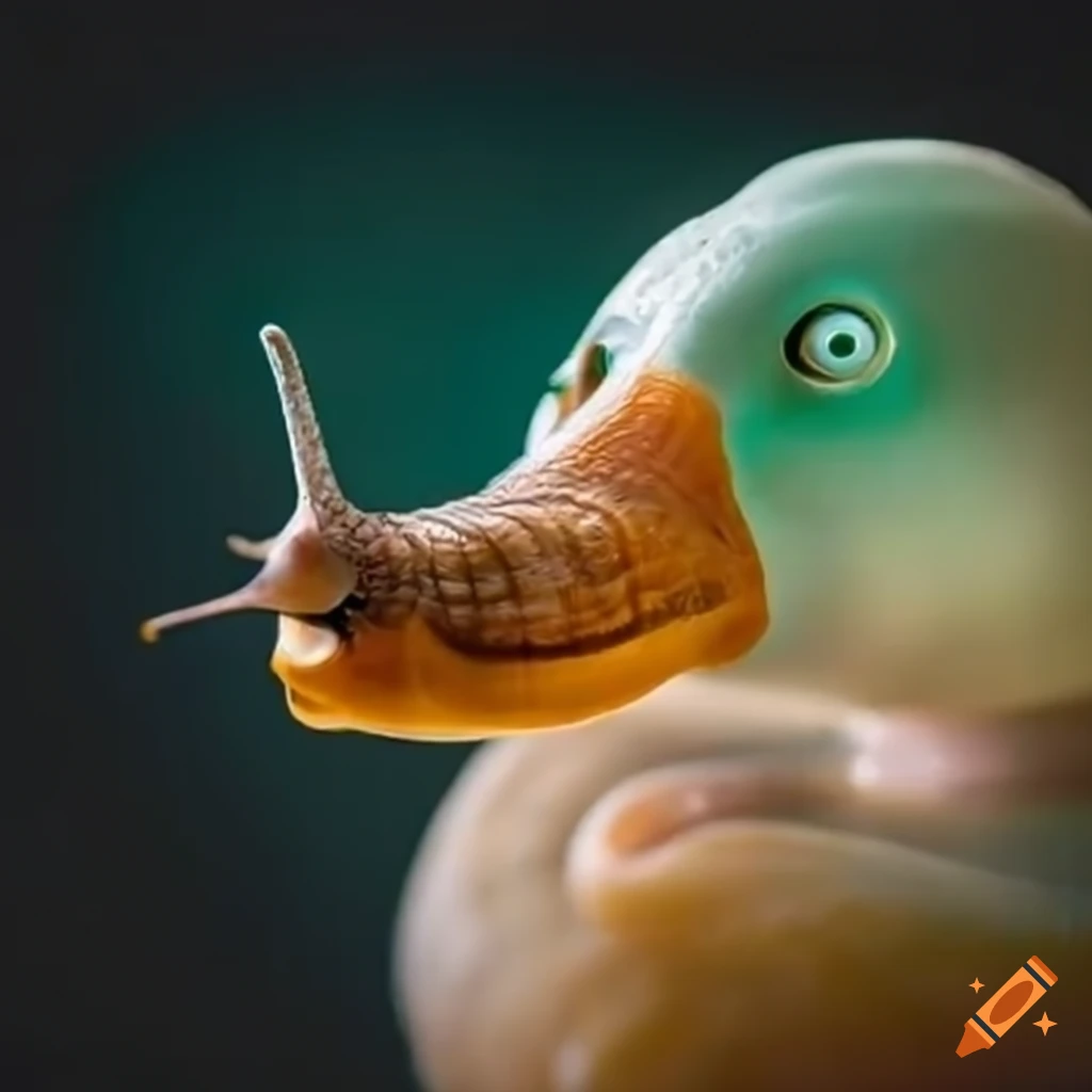 Humanoid duck using computers surrounded by snails on Craiyon
