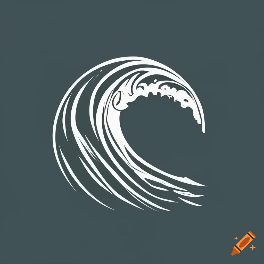 Surfing logo with a big wave in black and white on Craiyon