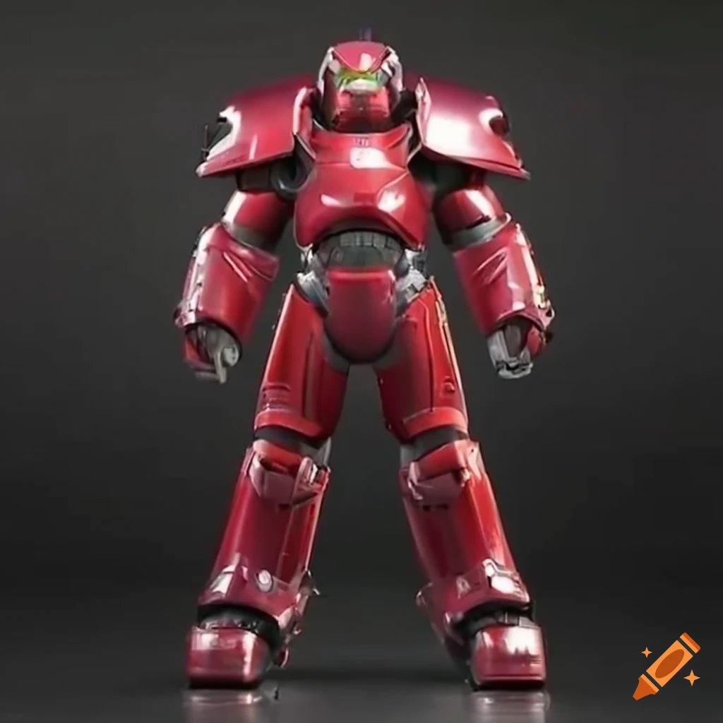 Full body power armor made of red crystals with jet pack turbines on ...