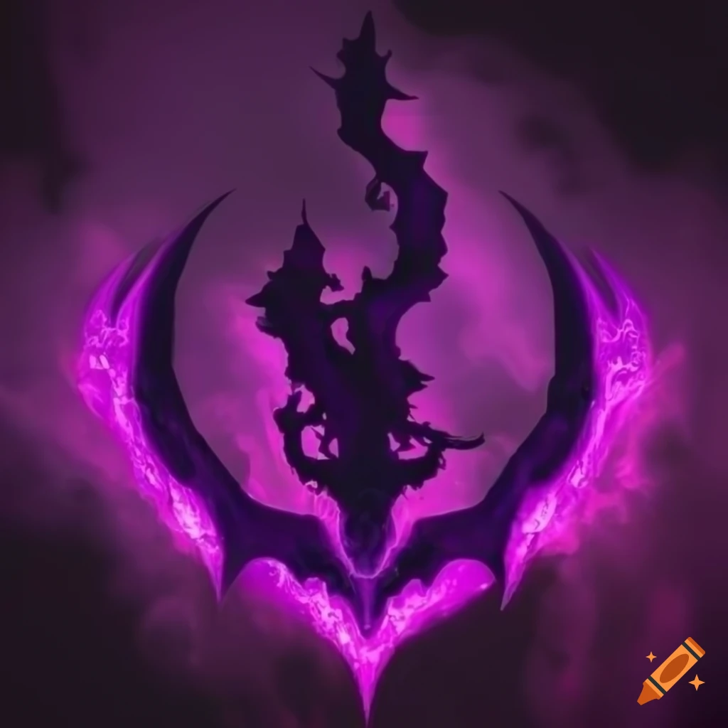 Epic hell landscape with purple hues and dark-themed guild design and ...