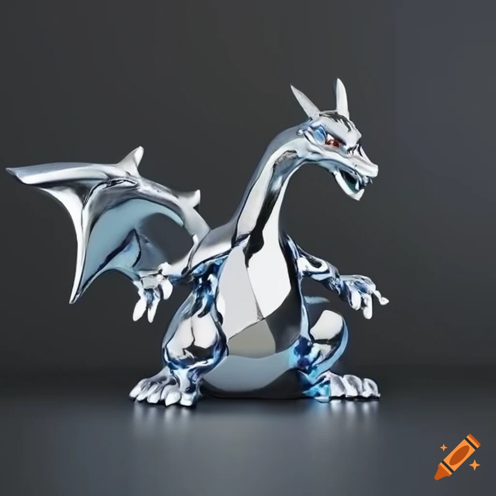 Chrome charizard sculpture on Craiyon