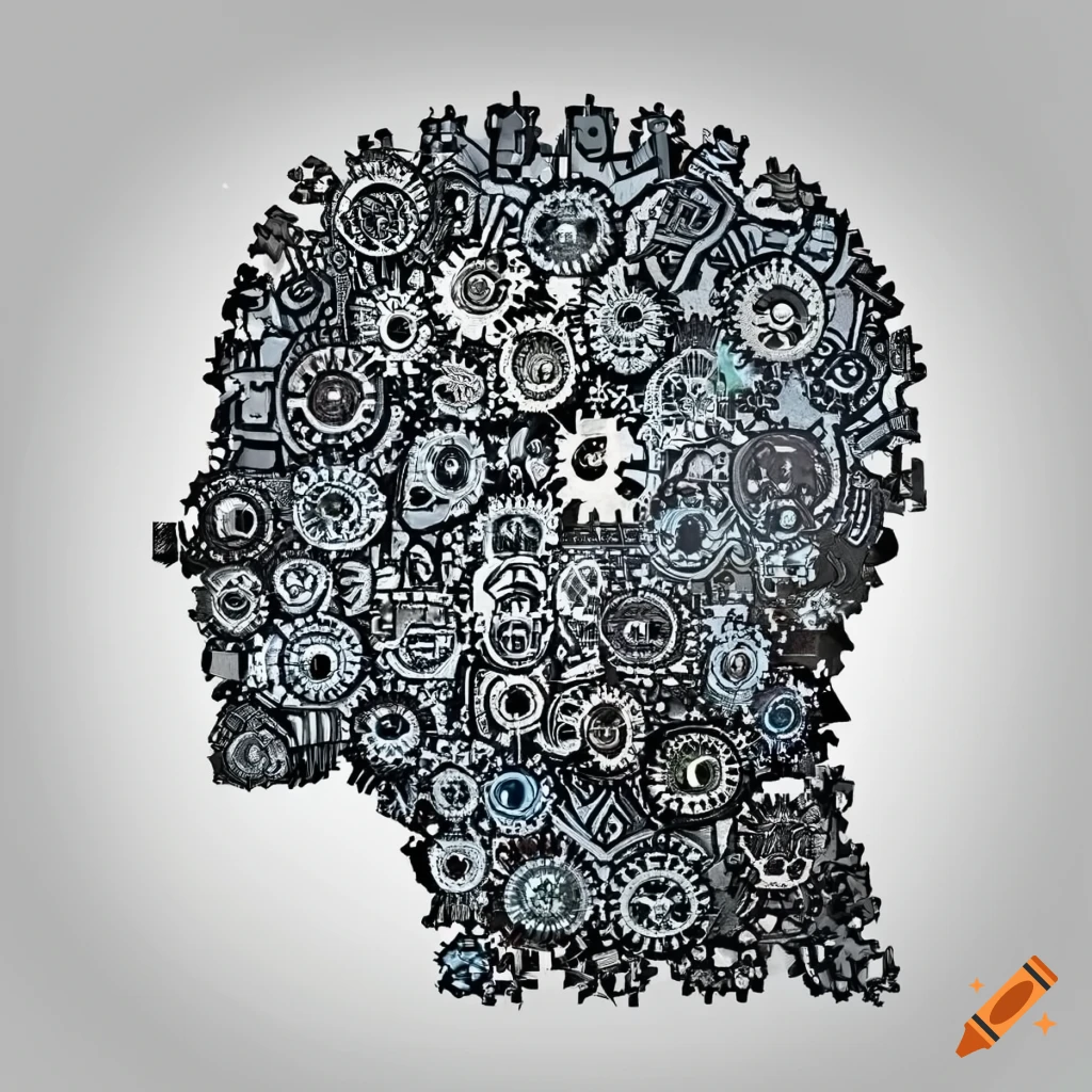 Human head silhouette with machine gears on Craiyon
