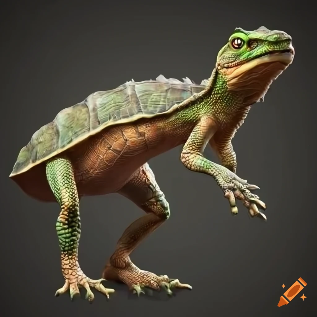 Realistic lizard person with a turtle shell in a character design on ...