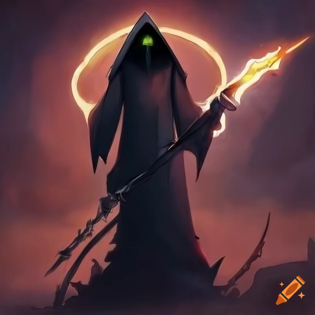 Mecha grim reaper with laser scythe in a surreal fantasy setting on Craiyon