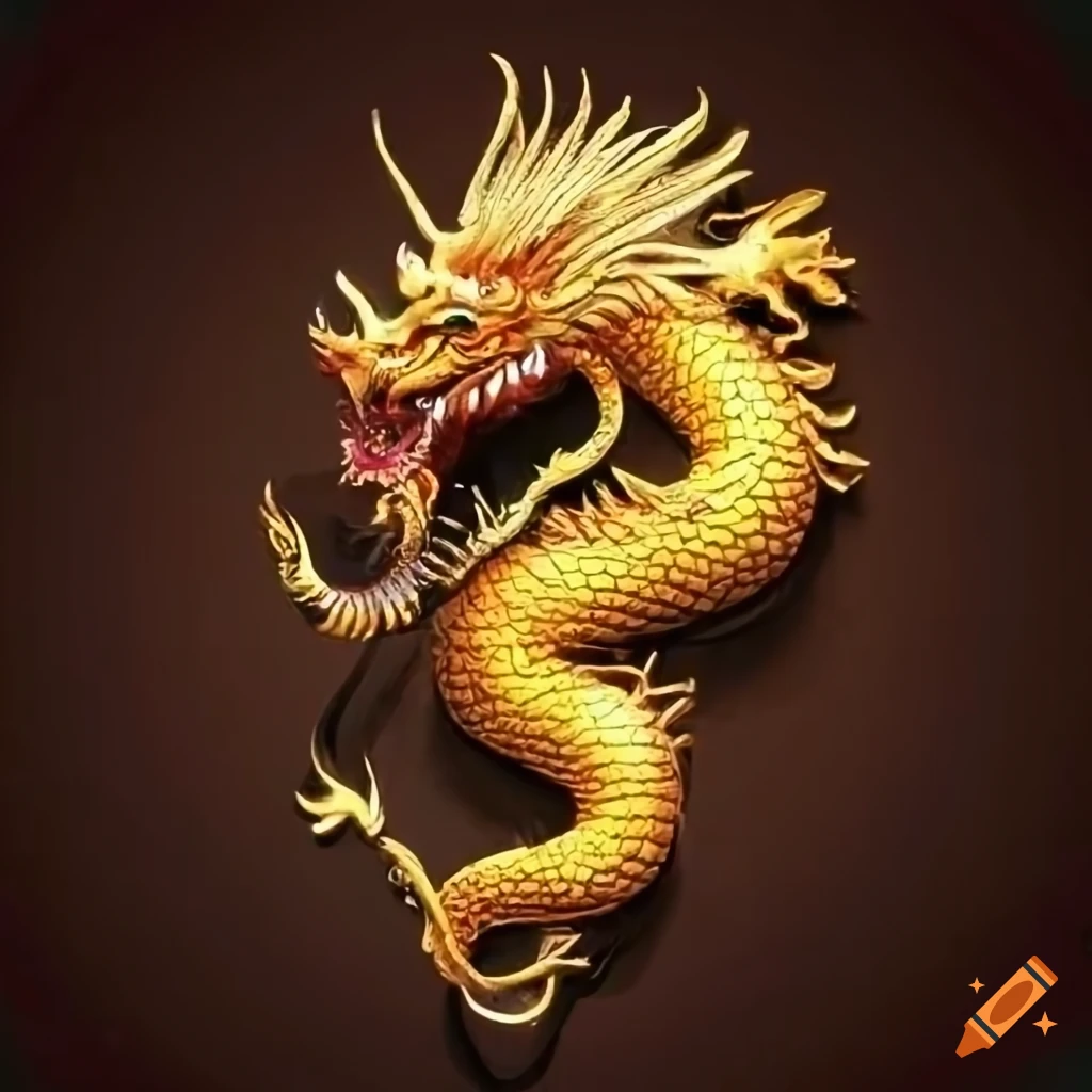 Long ancient Chinese golden dragon with white beard and scales on Craiyon