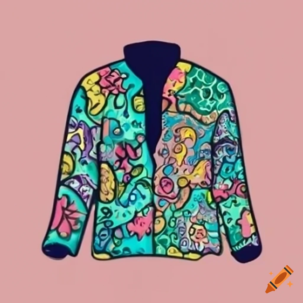 Sketch of a cute jacket design with coral reef patterns on Craiyon