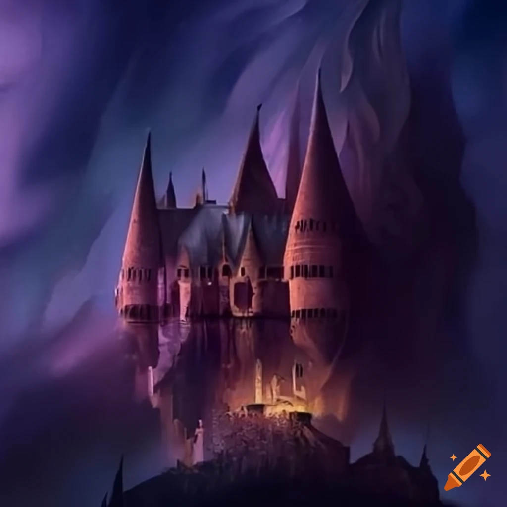 Bat winged castle in a mystical setting on Craiyon