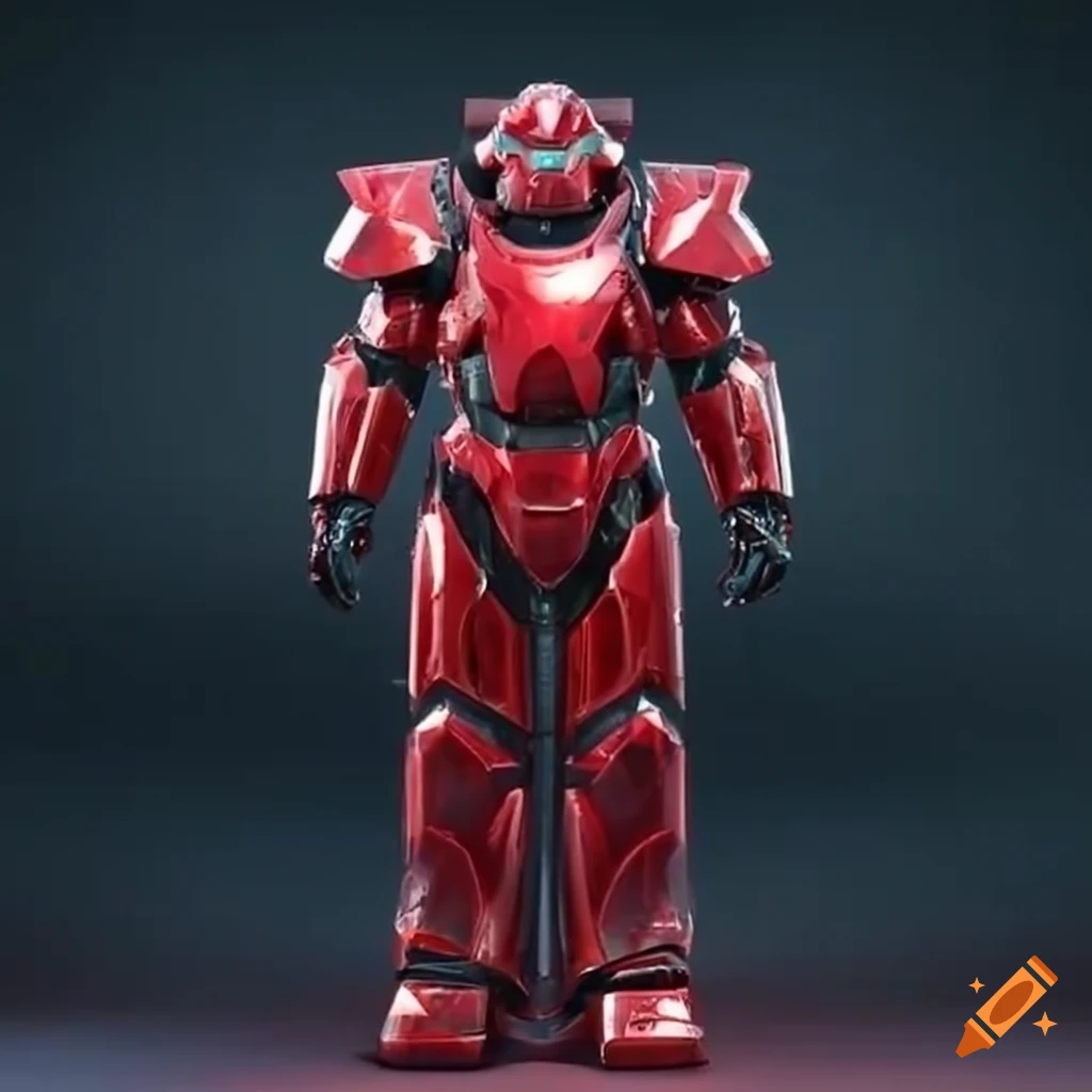 Power armor made of red crystals with jet pack turbines on Craiyon