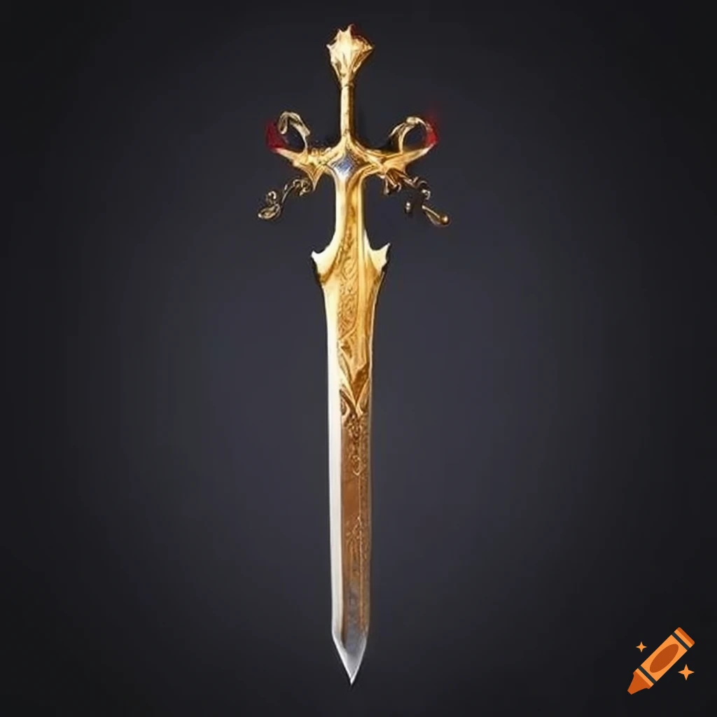 Holy burning radiant longsword with silver and gold hilt on Craiyon