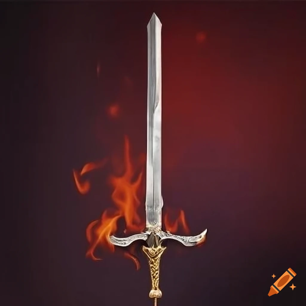 Holy burning radiant longsword with silver and gold hilt on Craiyon