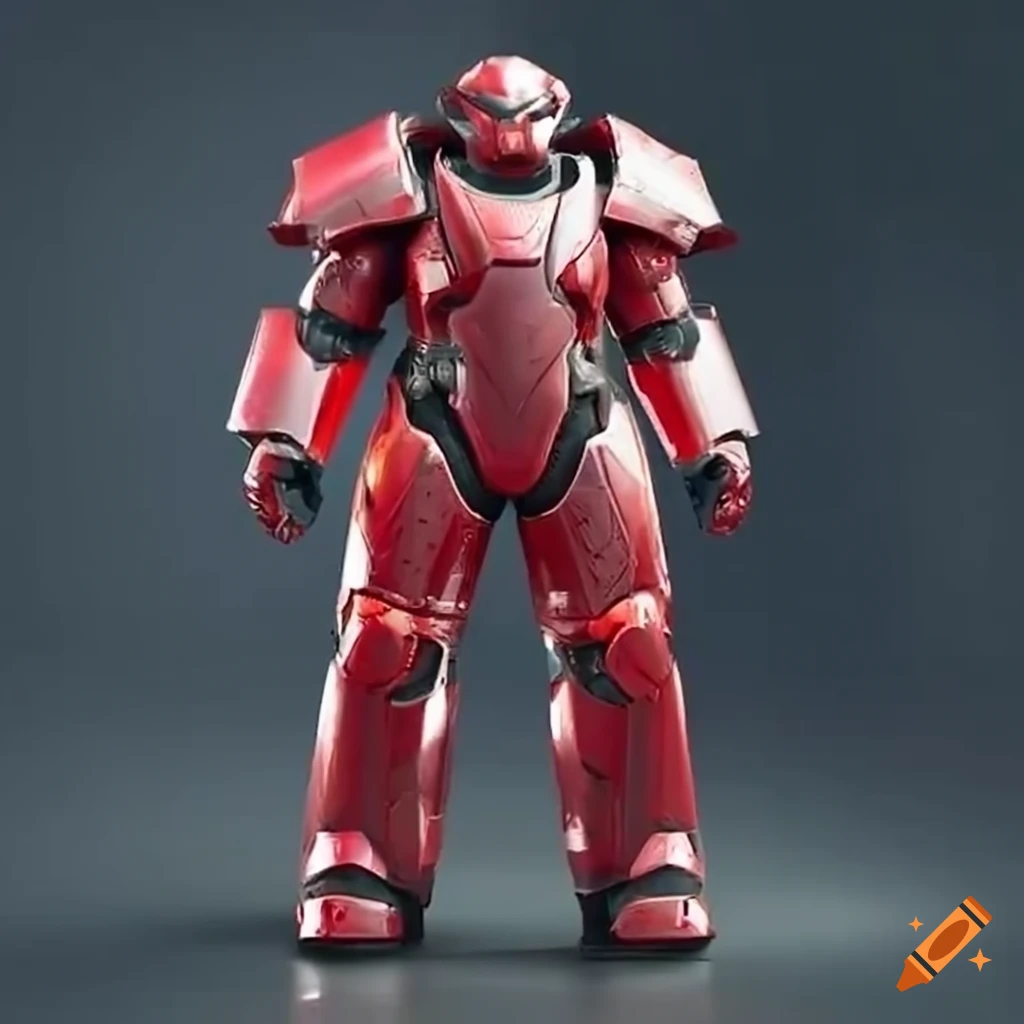 Red crystal power armor with jet pack turbines on Craiyon