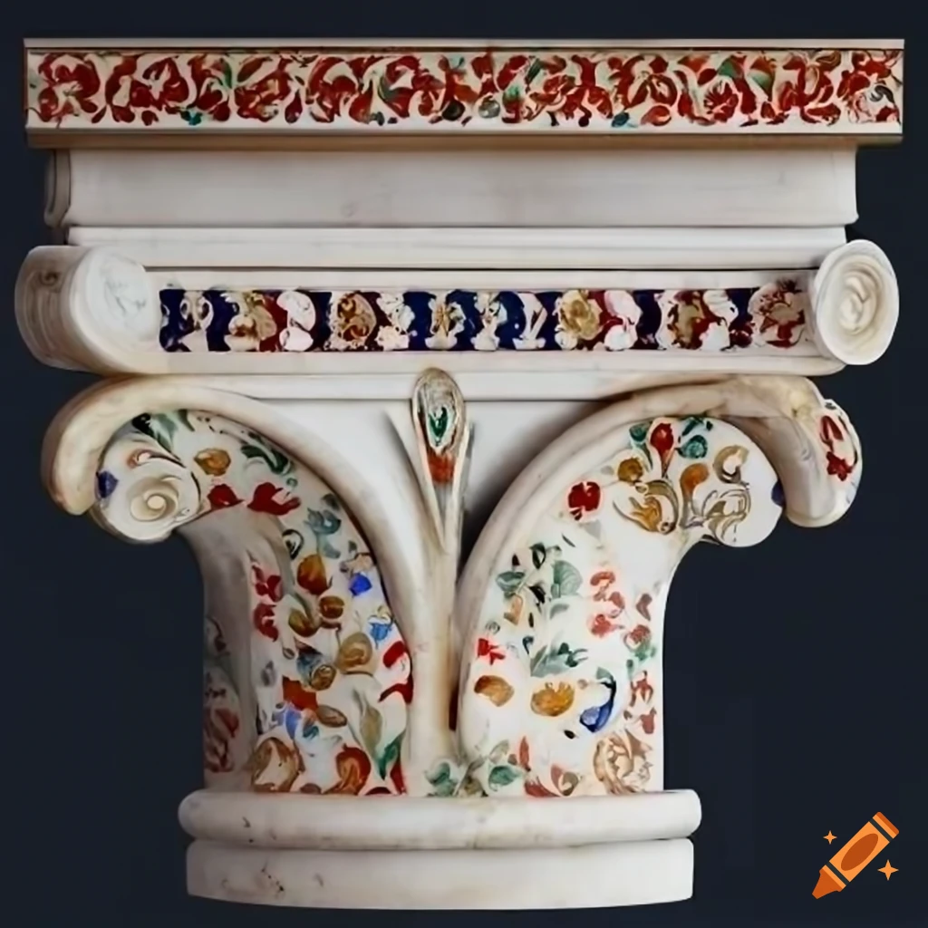 Marble column capital with precious stones and floral motifs on Craiyon