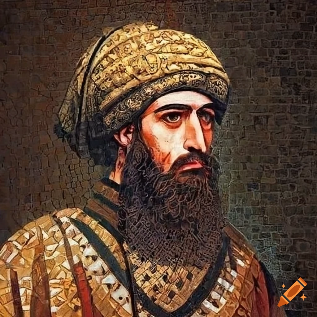 Abu Muslim Khorasani in Byzantine mosaic style with Sassanid uniform on ...