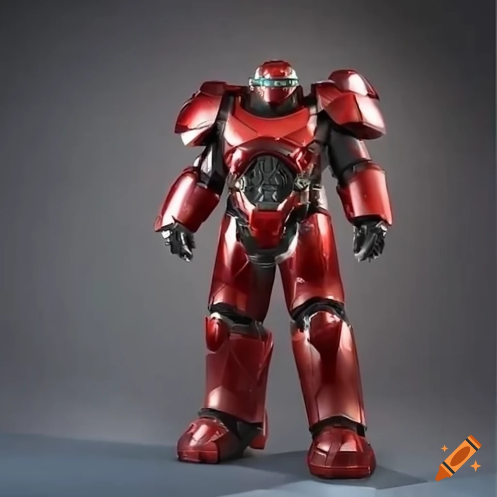 Full body power armor made of red crystals with jet pack turbines on ...