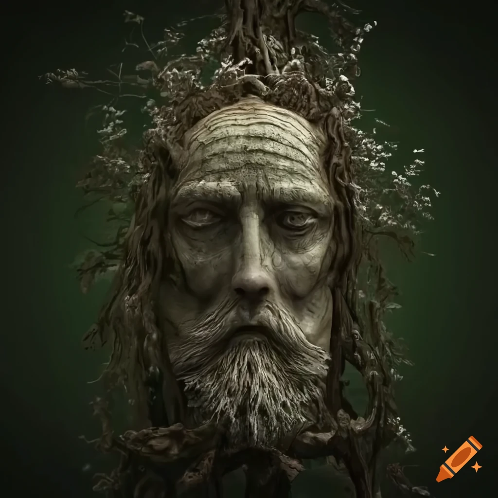 Oak tree with face of moses in a dark forest on Craiyon