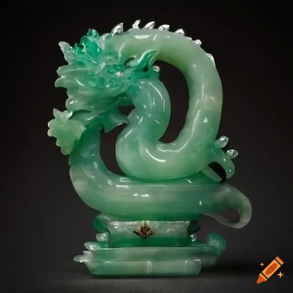 Intricately designed jade dragon with jewels and metals, displaying ...