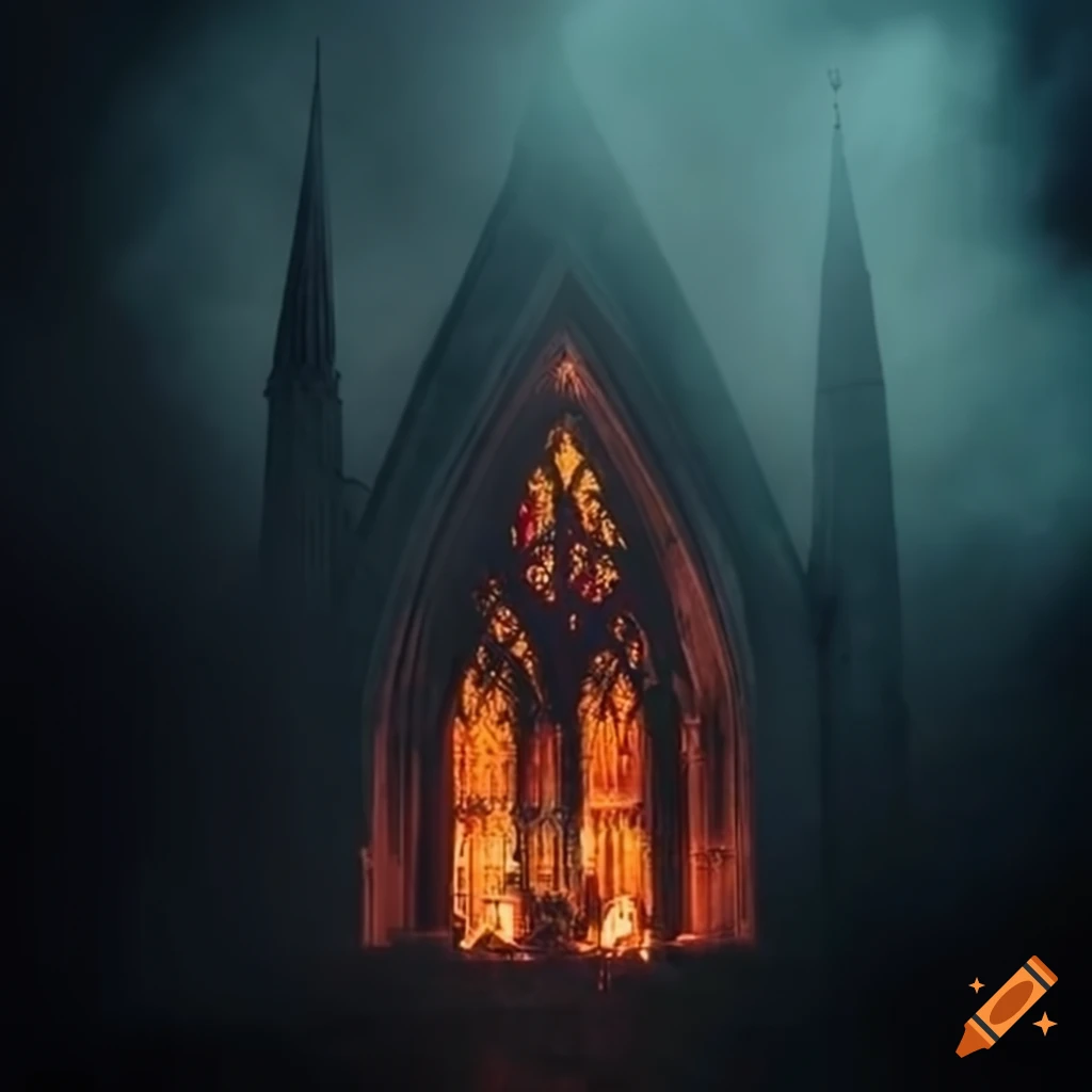 Historical gothic-style church in flames on Craiyon