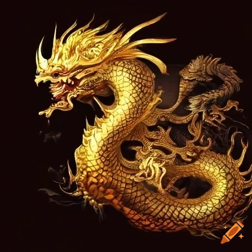 Long ancient chinese golden dragon with white beard and scales on Craiyon