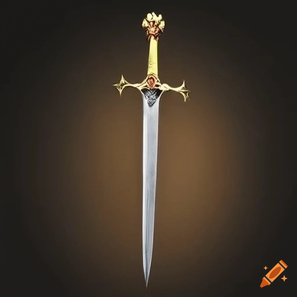 Blazing holy sword with detailed silver and gold hilt on Craiyon
