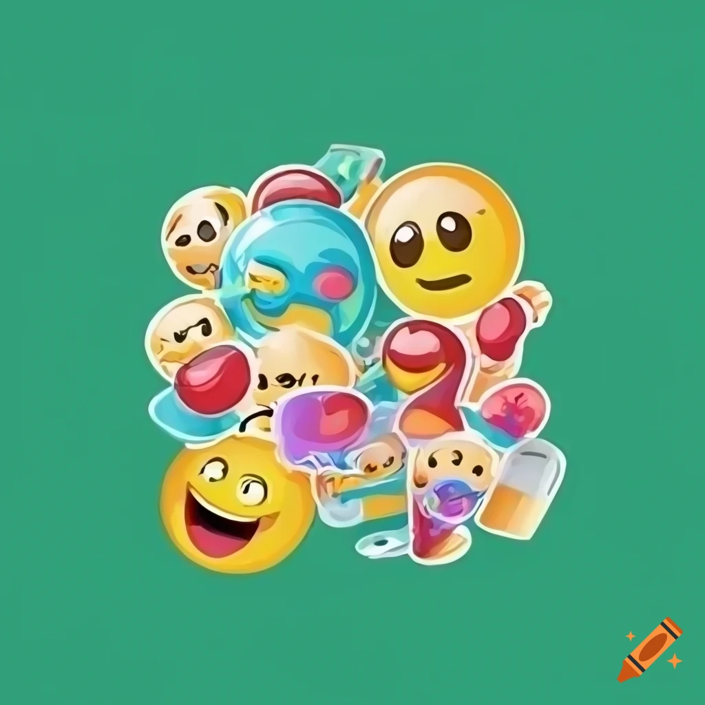 Group of fifteen flat and translucent style emoticon stickers in a ...