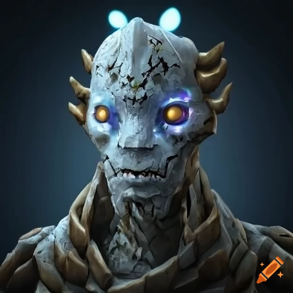White crystal golem with glowing golden eyes on Craiyon