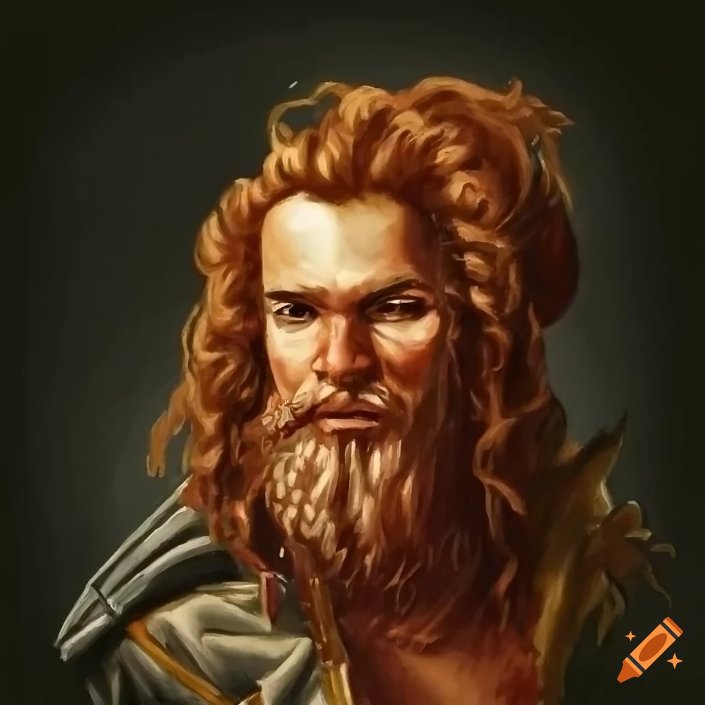 Devious male pirate with bushy copper hair grinning, in a hooded pose ...