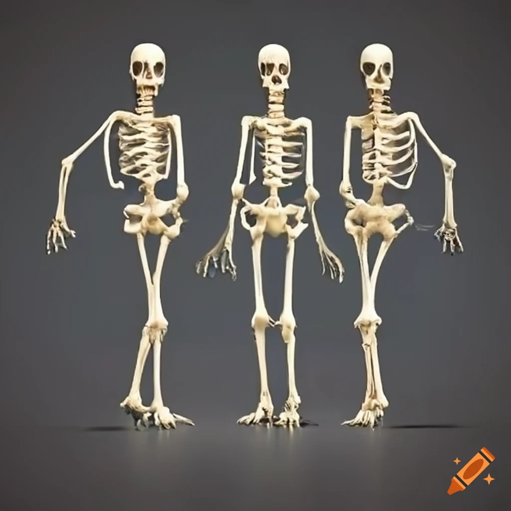 Three skeletons standing together on Craiyon