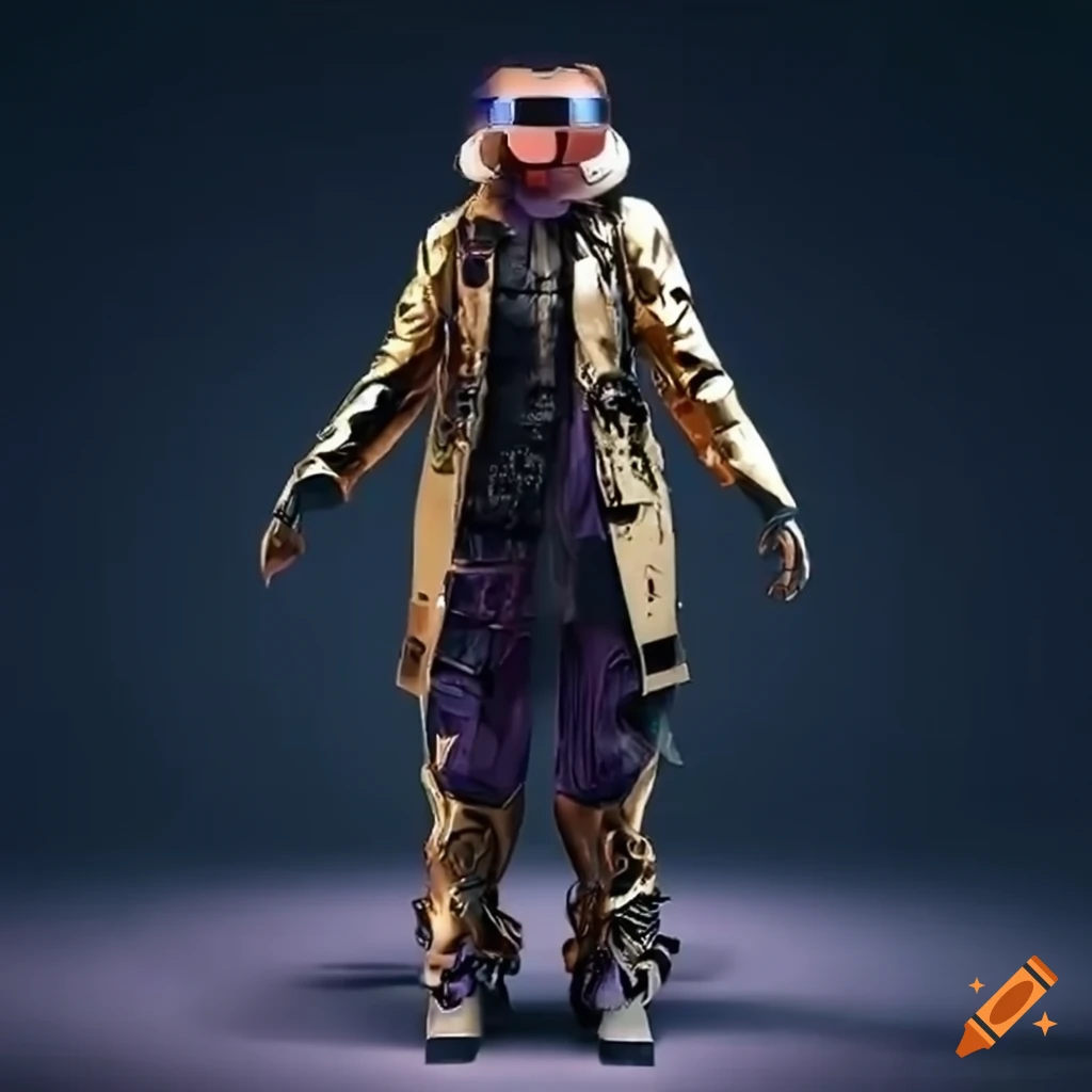 Cyberpunk hackerman in golden attire with VR goggles on Craiyon
