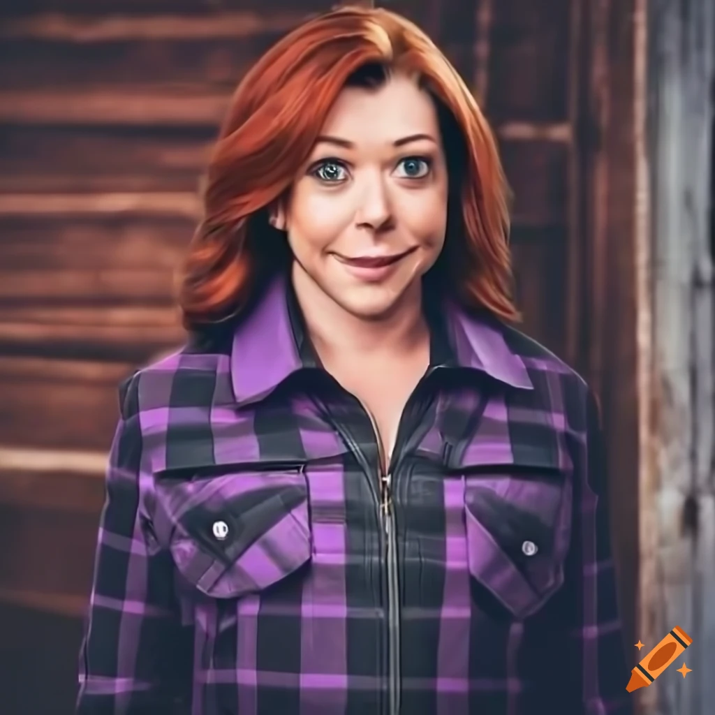 Close-up side view of a person in a purple plaid shirt and black ...