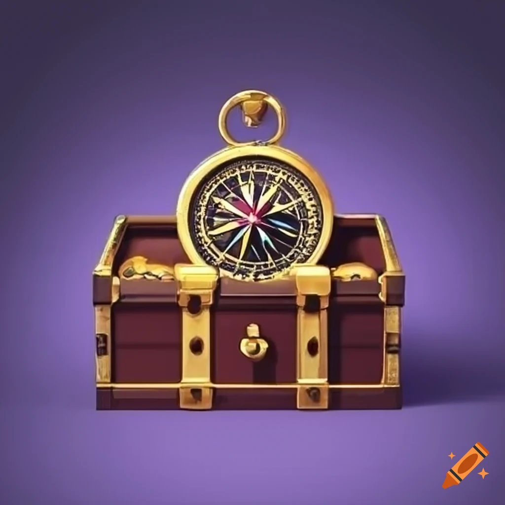 Compass pointing to treasure chest on Craiyon