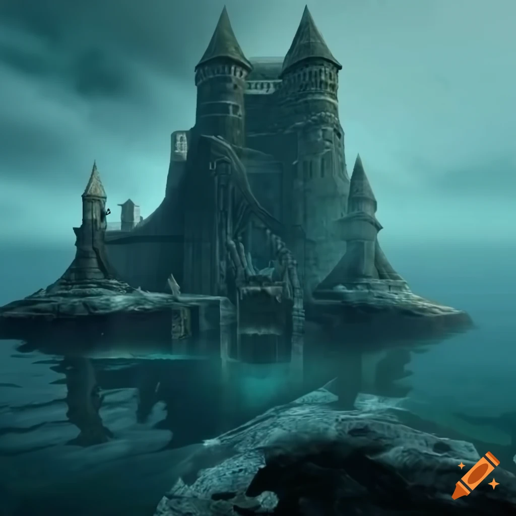 Volkihar castle in skyrim, a fortress on a rocky island in the sea of ...
