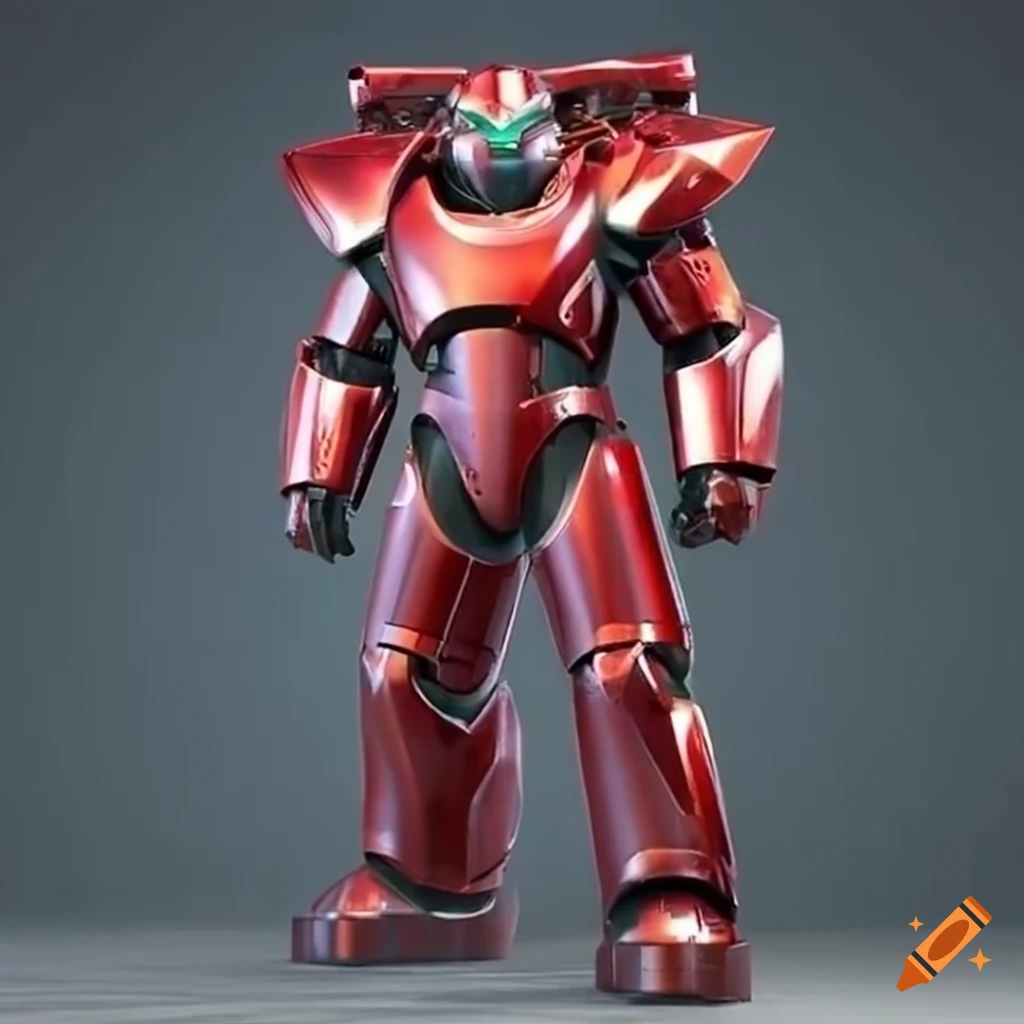 Full body power armor made of red crystals with jet pack turbines on ...