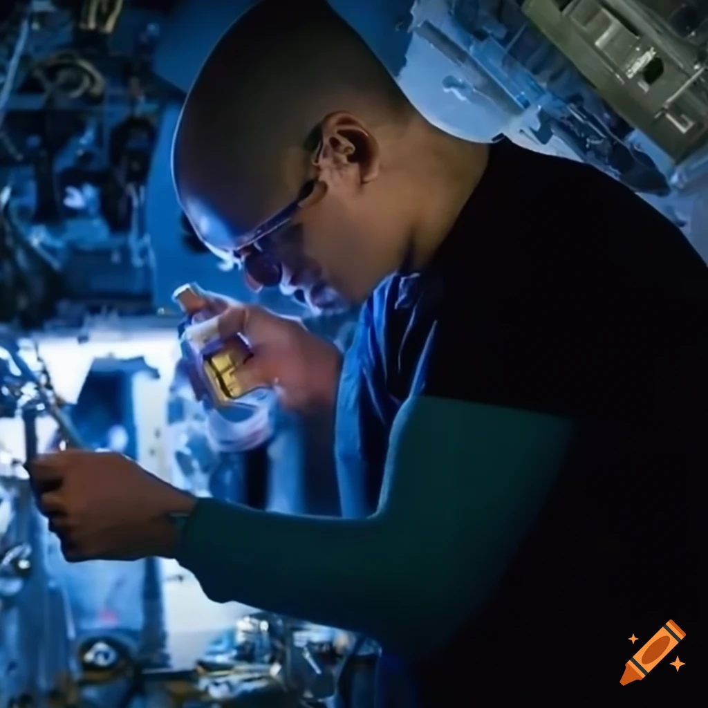 Engineer working on a space ship at NASA facility on Craiyon