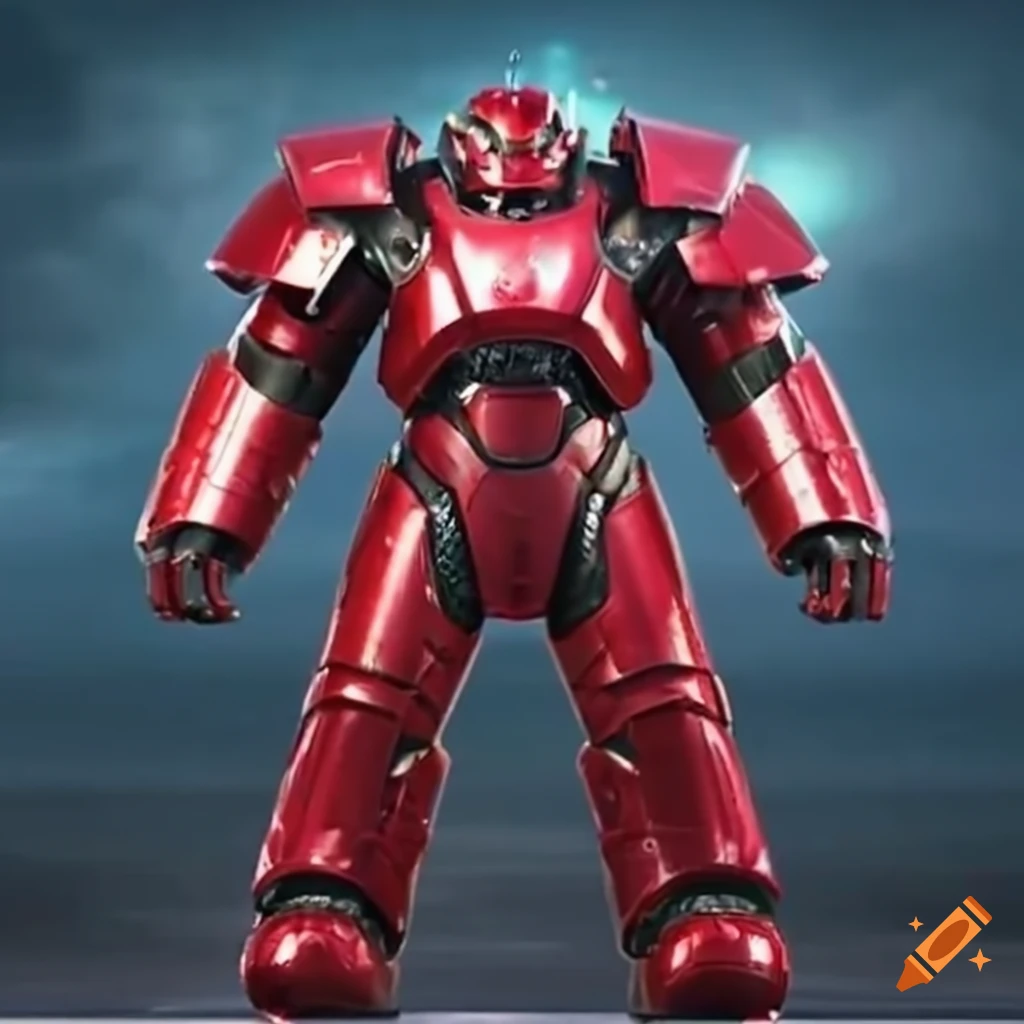 Full body power armor made of red crystals with jet pack turbines on ...