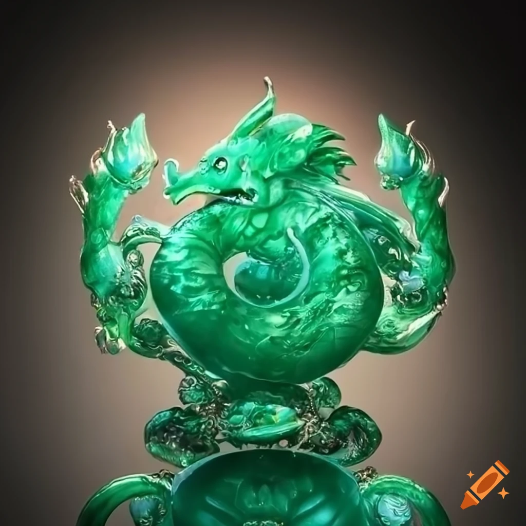 Intricately designed jade dragon with jewels and precious metals ...