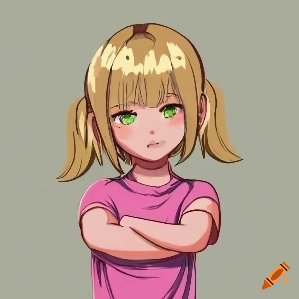 Anime Girl With Blonde Hair Green Eyes And Pink Shirt On Craiyon