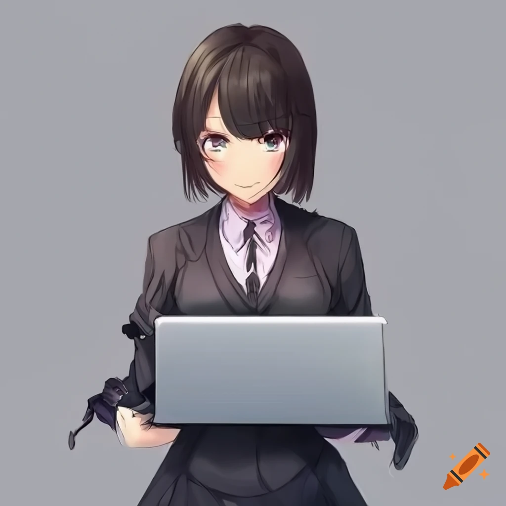 Anime portrait of farisha, a female computer engineer with a laptop on ...