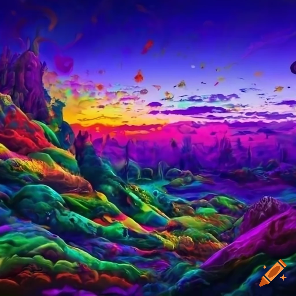 Colorful fantasy psychedelic landscape on Craiyon