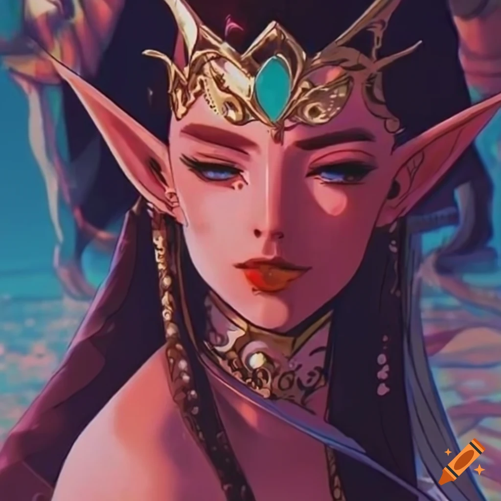 Elf empress with a retro anime aesthetic on Craiyon