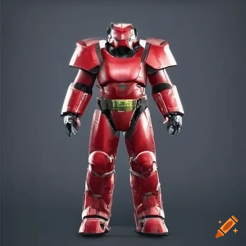 Red crystal power armor with jet pack turbines on Craiyon