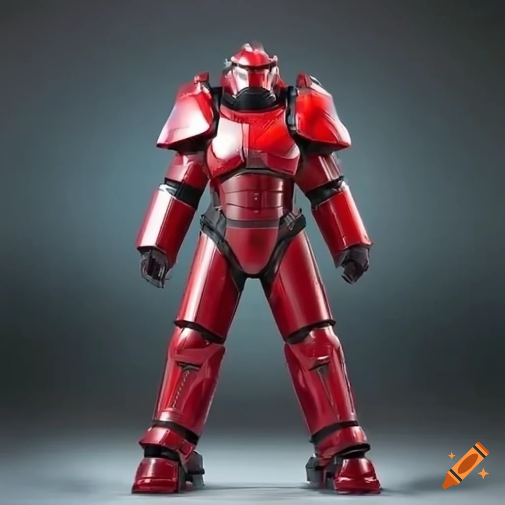 Red crystal power armor with jet pack turbines on Craiyon